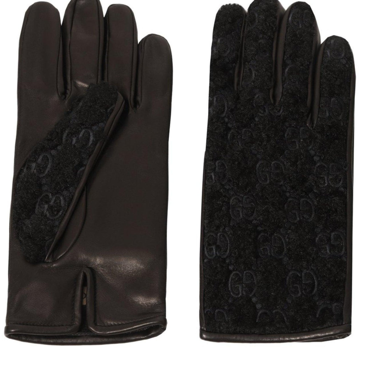 Gucci Black Leather Embossed Monogram GG Gloves - Runway Catalog