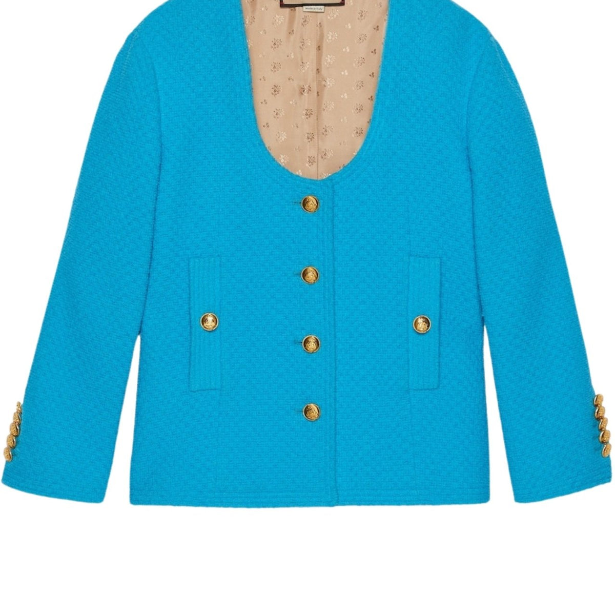 Blue Turquoise Cotton Tweed Jacket - Runway Catalog