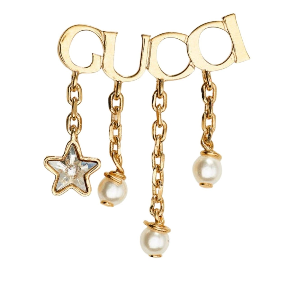 Gucci Script Logo Crystal Single Stud Earring Gold Tone – Runway Catalog